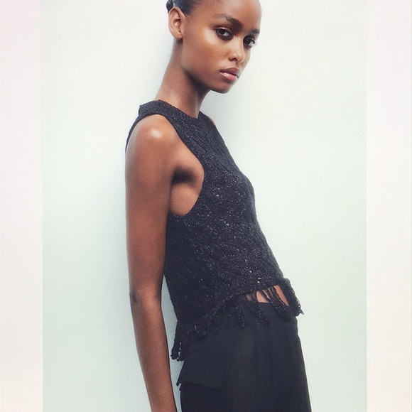 Zara | Tops | Zara Metallic Thread Knit Fringed Top S New | Poshmark